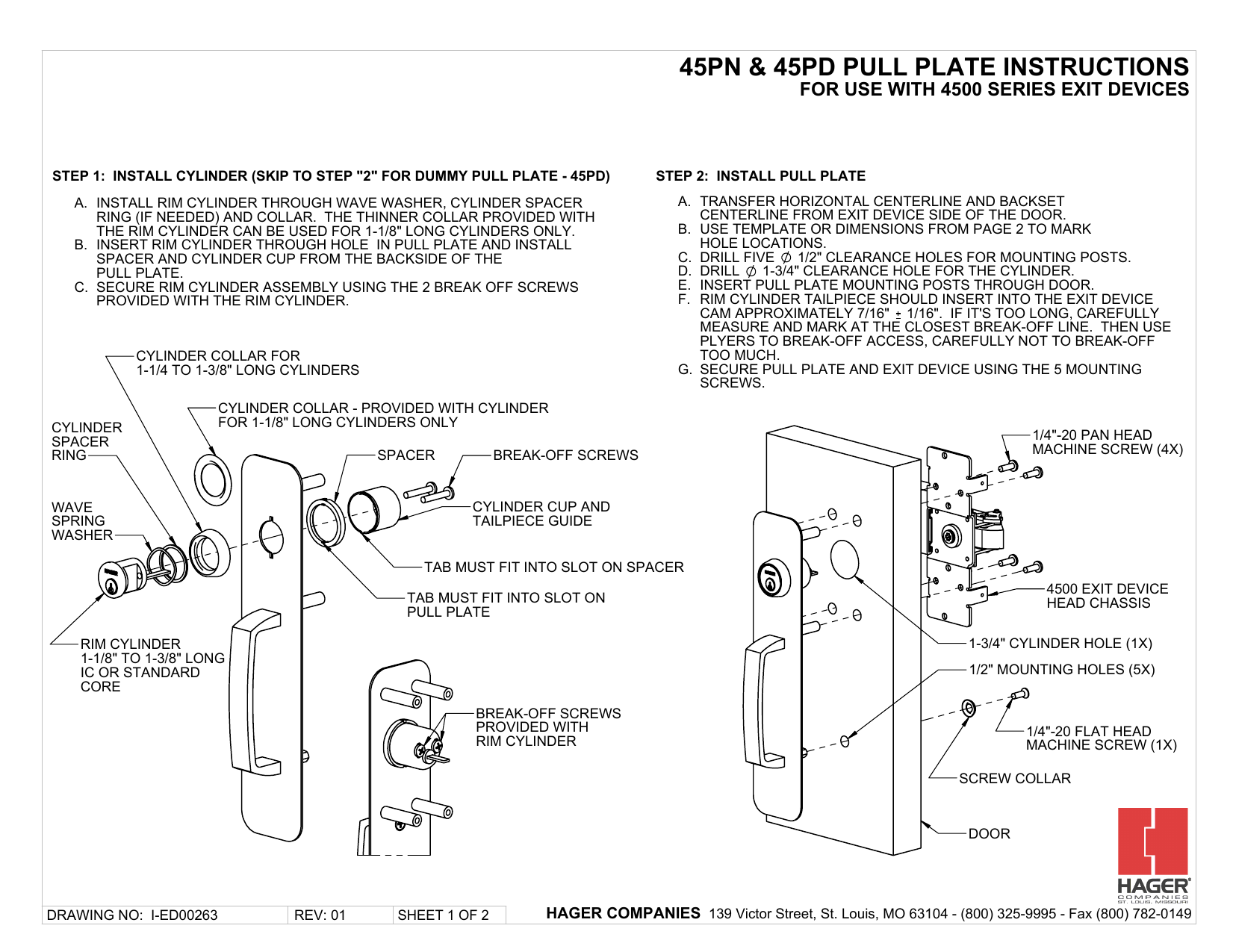 Hagerco 45PN - Night Latch, 45PD - Dummy Trim Operating instructions ...