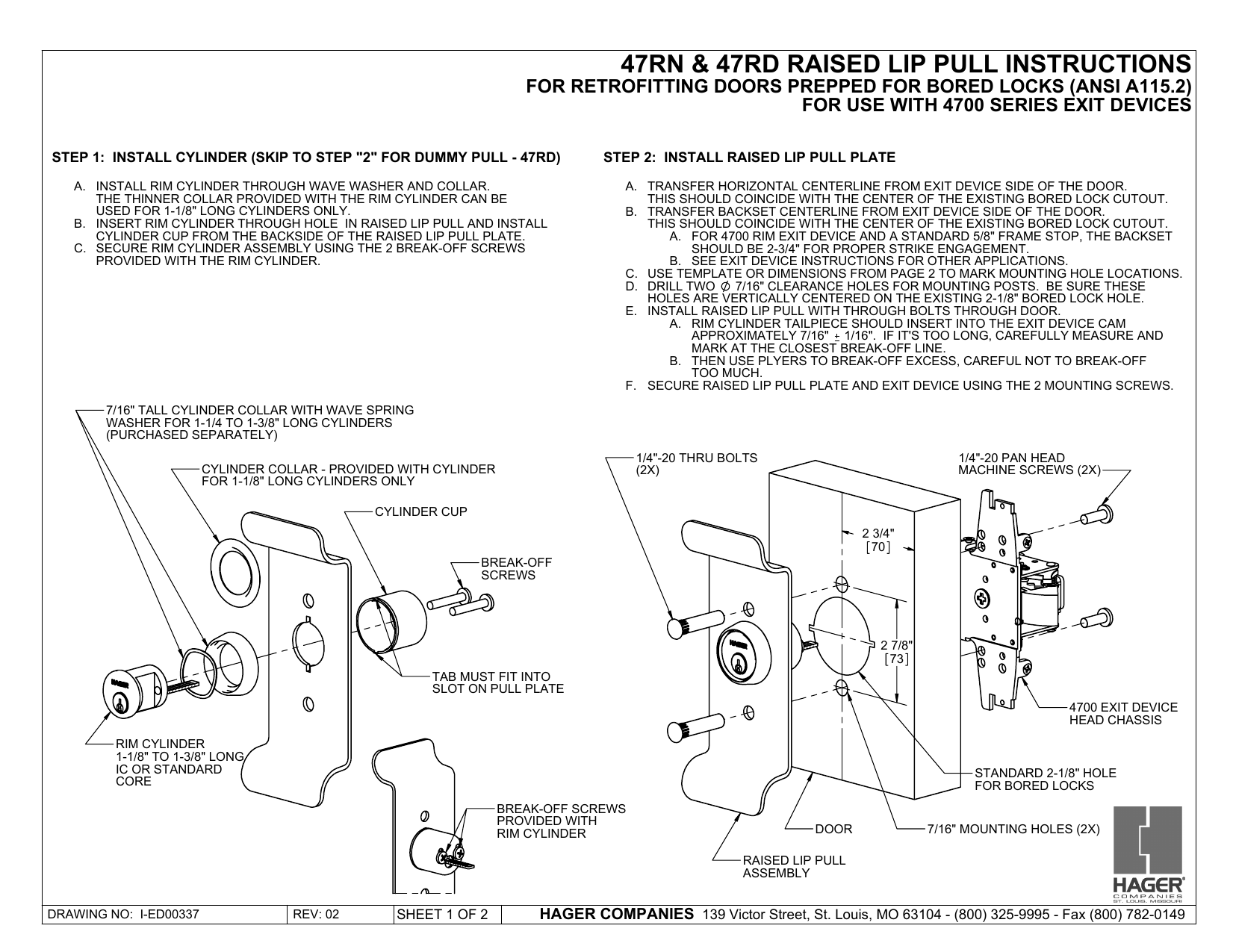 Hagerco 47RD - Raised Lip Pull Dummy, 47RN - Raised Lip Pull Night ...