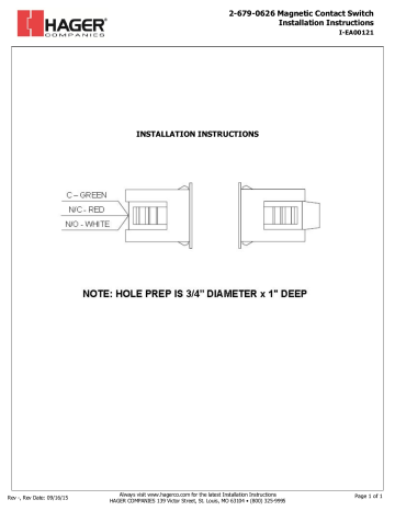 Hagerco 2-679-0626 - Concealed Door Status Sensor Installation ...