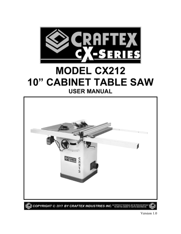 Craftex CX Series CX212 2HP 10IN. CABINET SAW User manual | Manualzz