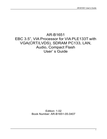Acrosser Technology AR-B1651 Embedded SBC Owner's Manual | Manualzz