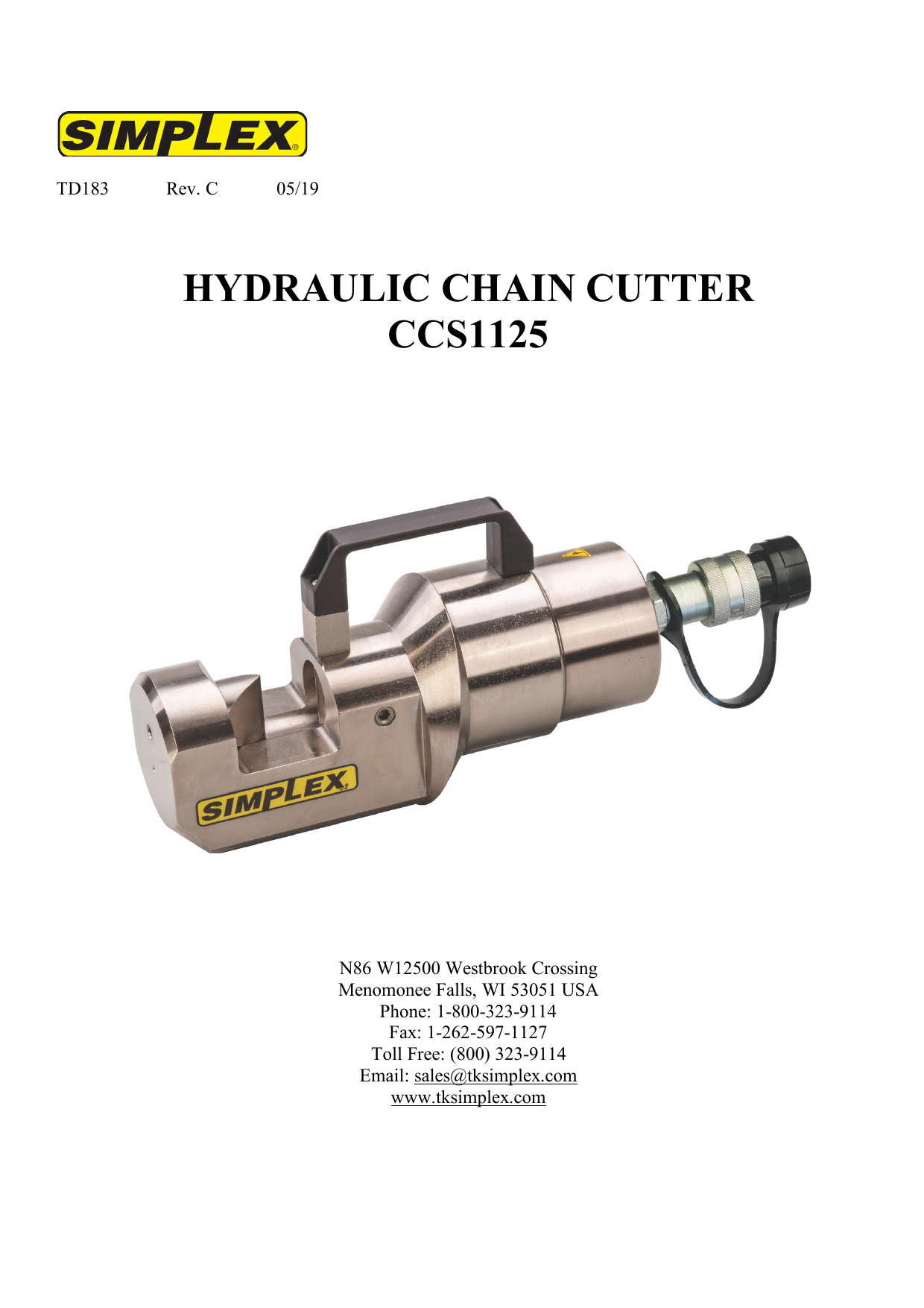 Simplex CCS1125 Hydraulic Chain Cutter - TD183_c Instruction Manual ...