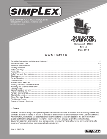 Simplex G6 Electric Power Pumps - 54738 A Instruction Manual | Manualzz