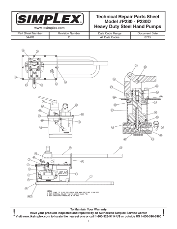 Simplex P230, P230D - 54470 Repair Part Sheet | Manualzz