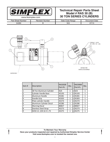 Simplex RAS302B, RAS306B - 54260 Repair Part Sheet | Manualzz