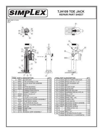 Simplex TJH109 - tjh109 Repair Part Sheet | Manualzz