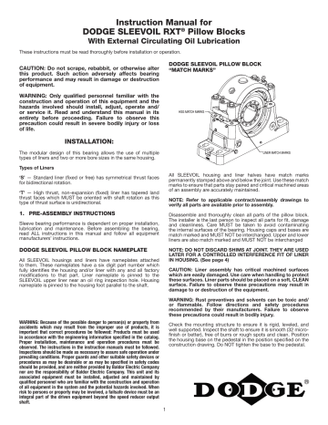 Dodge Sleevoil RXT Pillow Blocks Owner's Manual | Manualzz