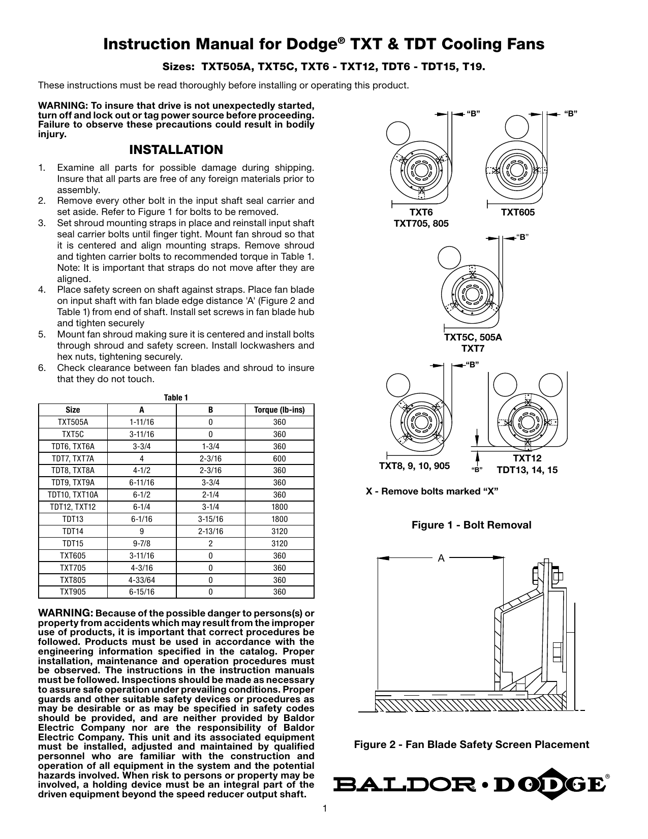 Dodge TXT & TDT Cooling Fans Sizes: TXT505A, TXT5B; TXT6 - TXT12 Owner ...