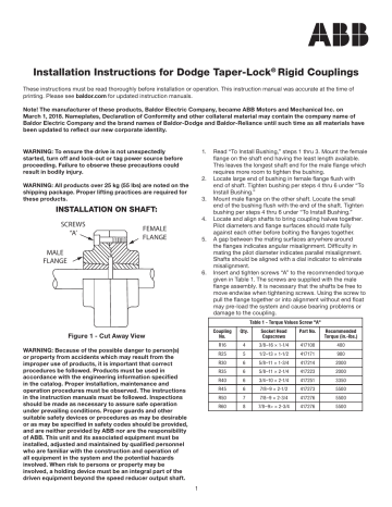 Dodge Taper-Lock Rigid Couplings Owner's Manual | Manualzz