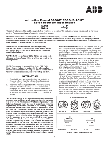 Dodge Torque-Arm Speed Reducers Taper Bushed - Sizes: TXT12, TDT13 ...