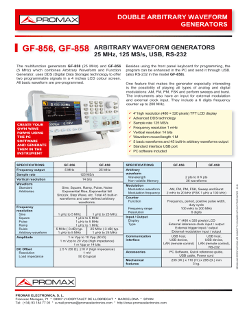 Promax GF-858 25 MHz Arbitrary waveform generator Datasheet | Manualzz