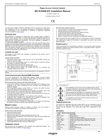 Roger MC16-RAW-KIT Installation Manual | Manualzz