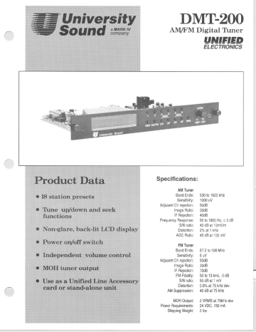 Electro-Voice DMT-200 Data Sheet | Manualzz
