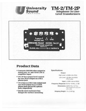 Electro-Voice TM-2 TM-2P Data Sheet | Manualzz