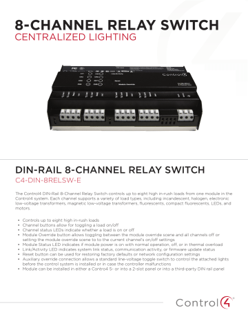 Control4 C4-DIN-8REL-E 8-Channel Relay Data Sheet | Manualzz