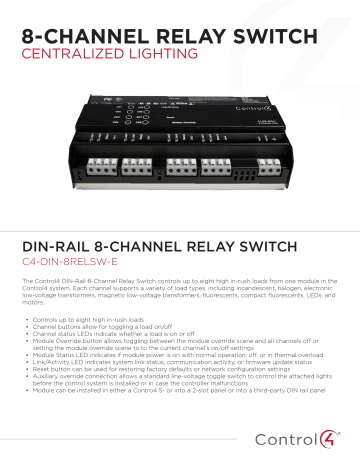 Control4 C4-DIN-8RELSW-E 8-Channel Relay 277V Data Sheet | Manualzz