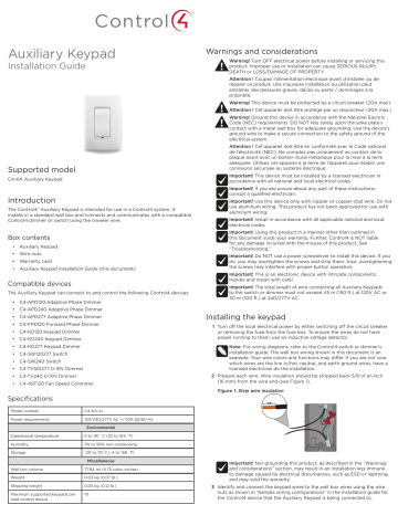 Control4 C4-KA-BL Auxiliary Keypad Installation Guide | Manualzz