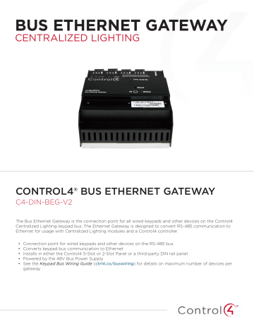 Control4 C4-DIN-BEG Bus Ethernet Gateway Data Sheet | Manualzz