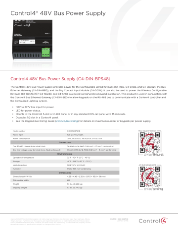 Control4 c4-din-bps48 Bus Power Supply 48V Data Sheet | Manualzz