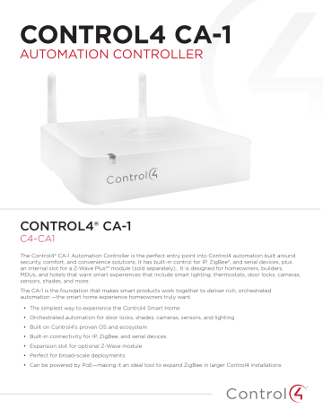 Control4 C4-CA1 CA-1 Automation Controller Data Sheet | Manualzz