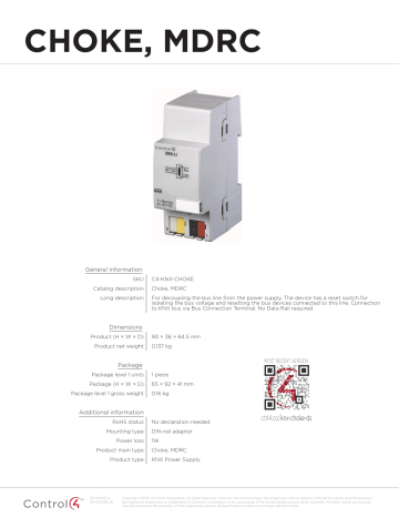 Control4 C4-KNX-CHOKE KNX Choke, MDRC Data Sheet | Manualzz