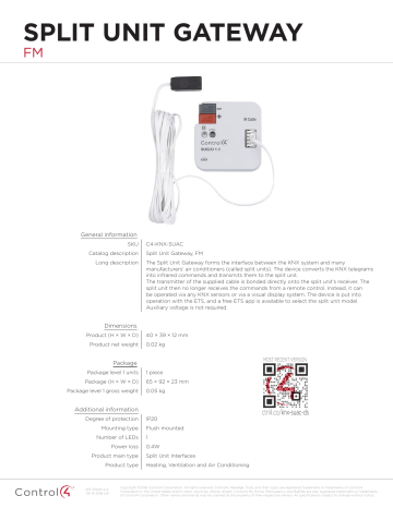 Control4 C4-KNX-SUAC KNX Split Unit Gateway, FM Data Sheet | Manualzz