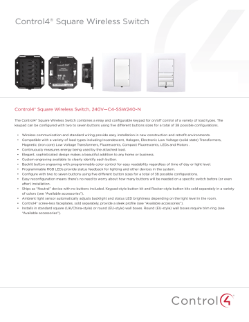 Control4 C4-SSW240 Square Switch 240v Data Sheet | Manualzz