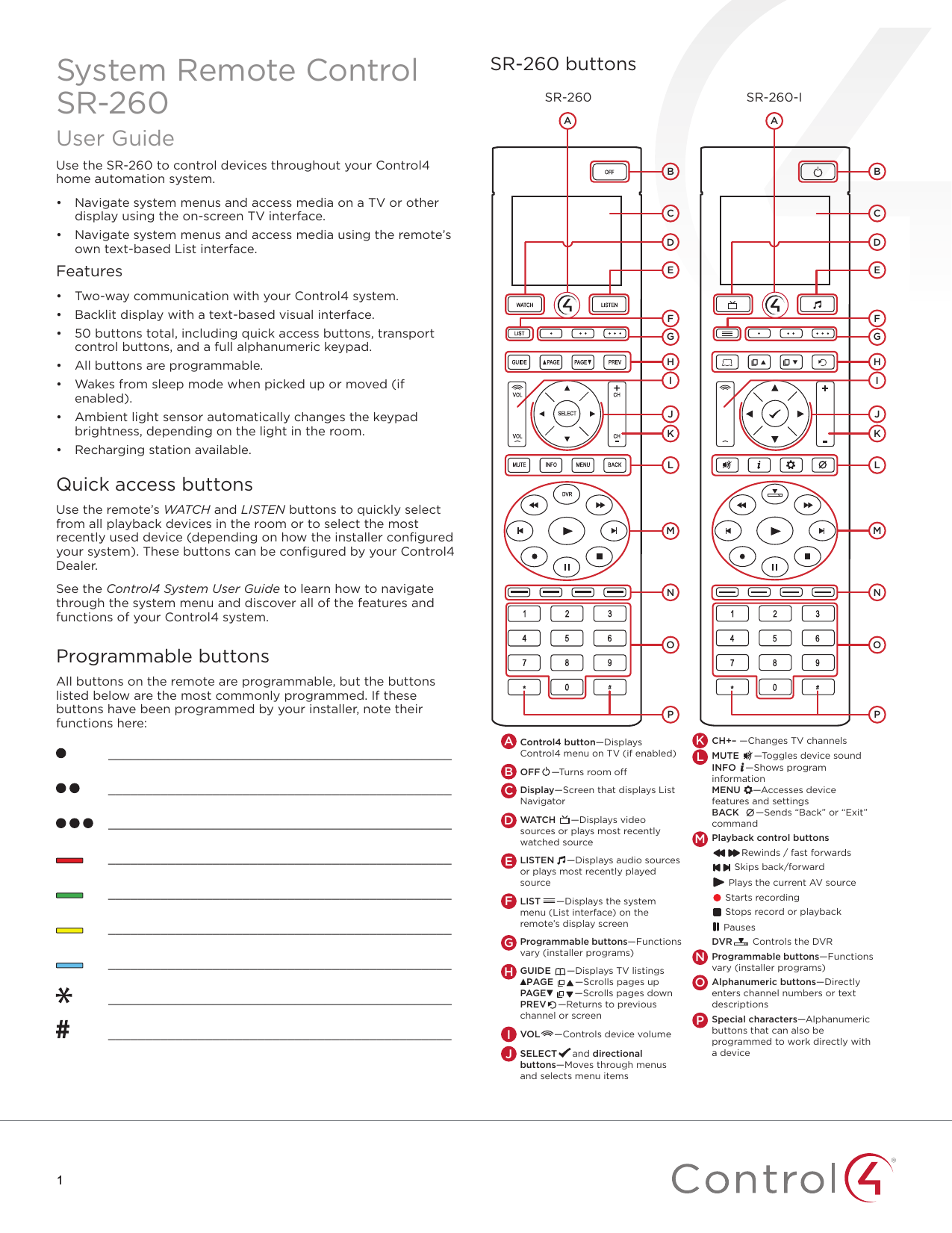 Control4 C4-SR260, C4-SR260I User guide | Manualzz