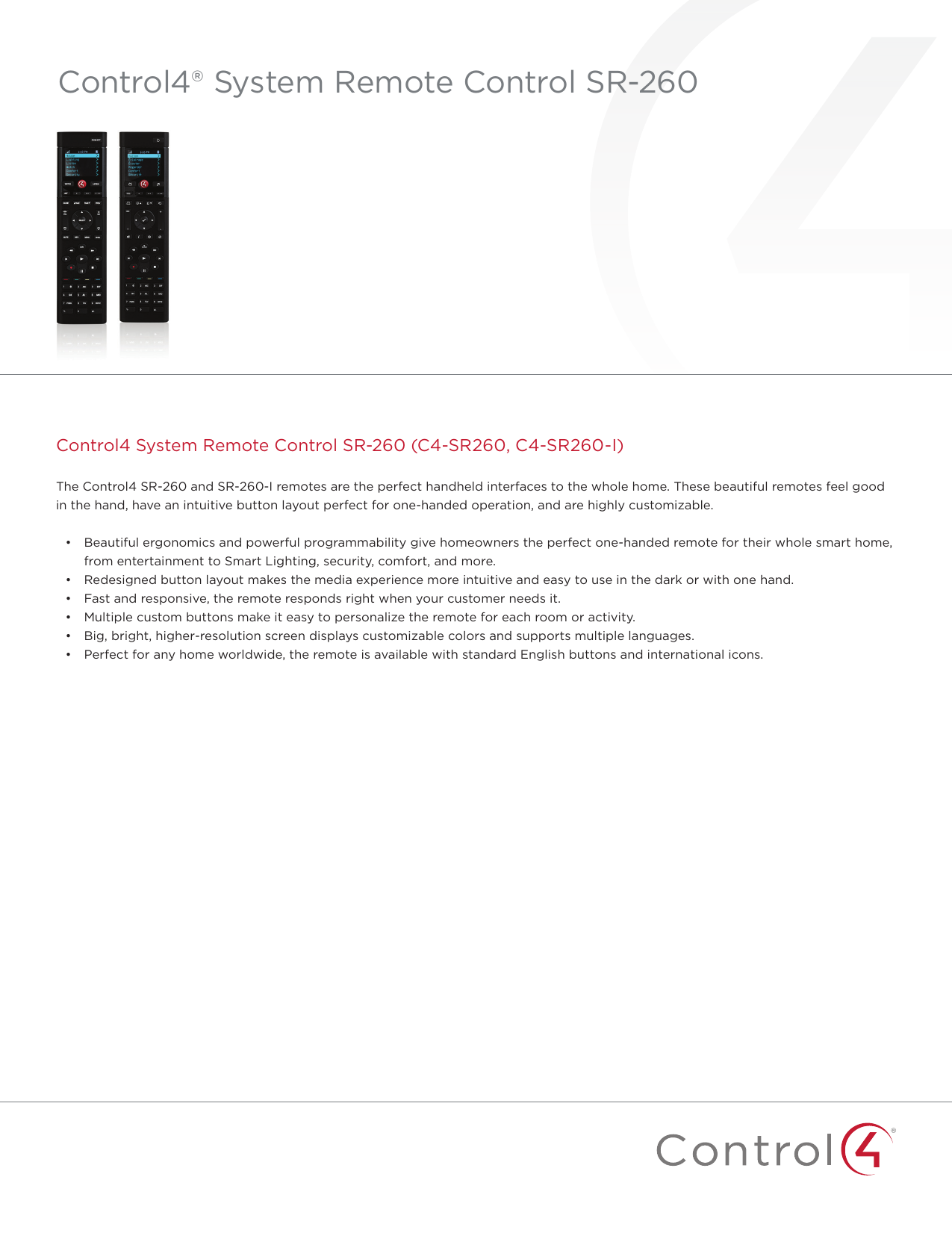Control4 C4-SR260, C4-SR260I Datasheet | Manualzz