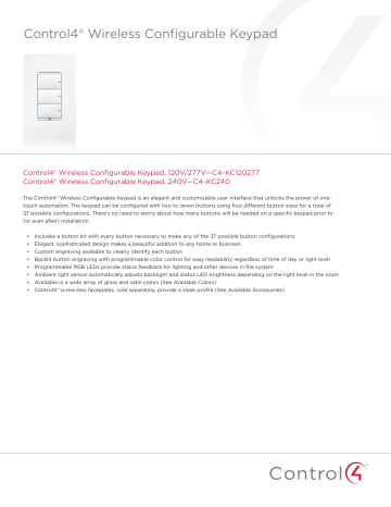 Control4 C4-KC120277-BL Wireless Configurable Keypad Data Sheet | Manualzz