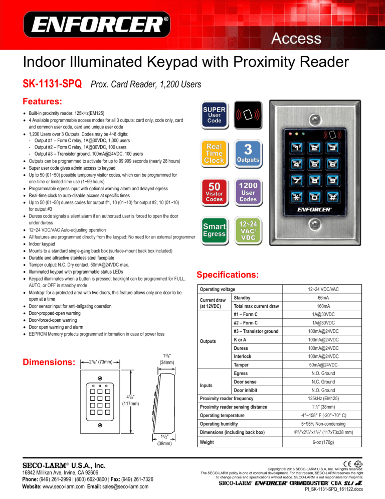 SECO-LARM SK-1131-SPQ Datasheet | Manualzz