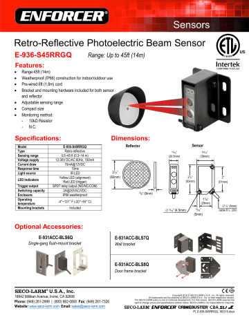 Enforcer Retro Reflective Photoelectric Beam Sensor Installation - The ...