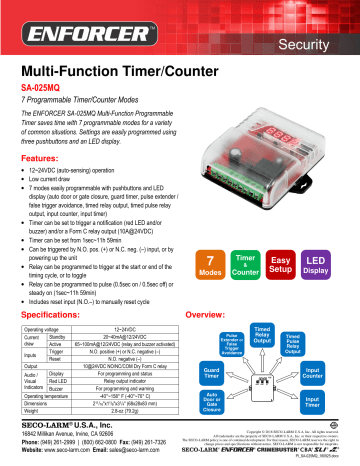 SECO-LARM SA-025MQ Multi-Function Timer / Counter Data Sheet | Manualzz