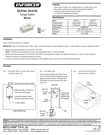 SECO-LARM SS-072Q Tamper Switch Owner's Manual | Manualzz