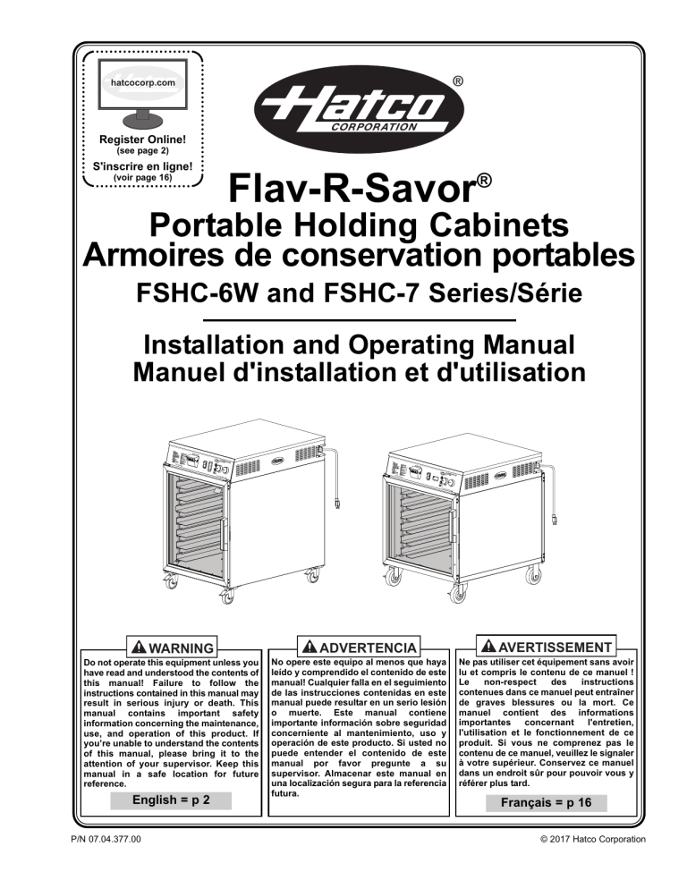 Hatco FSHC-6W, FSHC-7 Series Owner's manual | Manualzz
