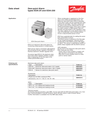 Danfoss Dew-point alarm, types EDA-24 and EDA-230 Data Sheet | Manualzz