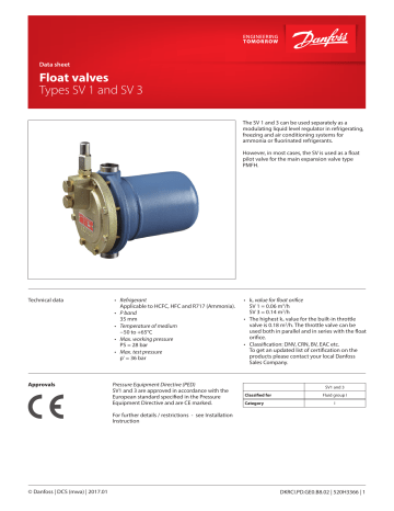 Danfoss Float valves, types SV 1 and 3 Data Sheet | Manualzz