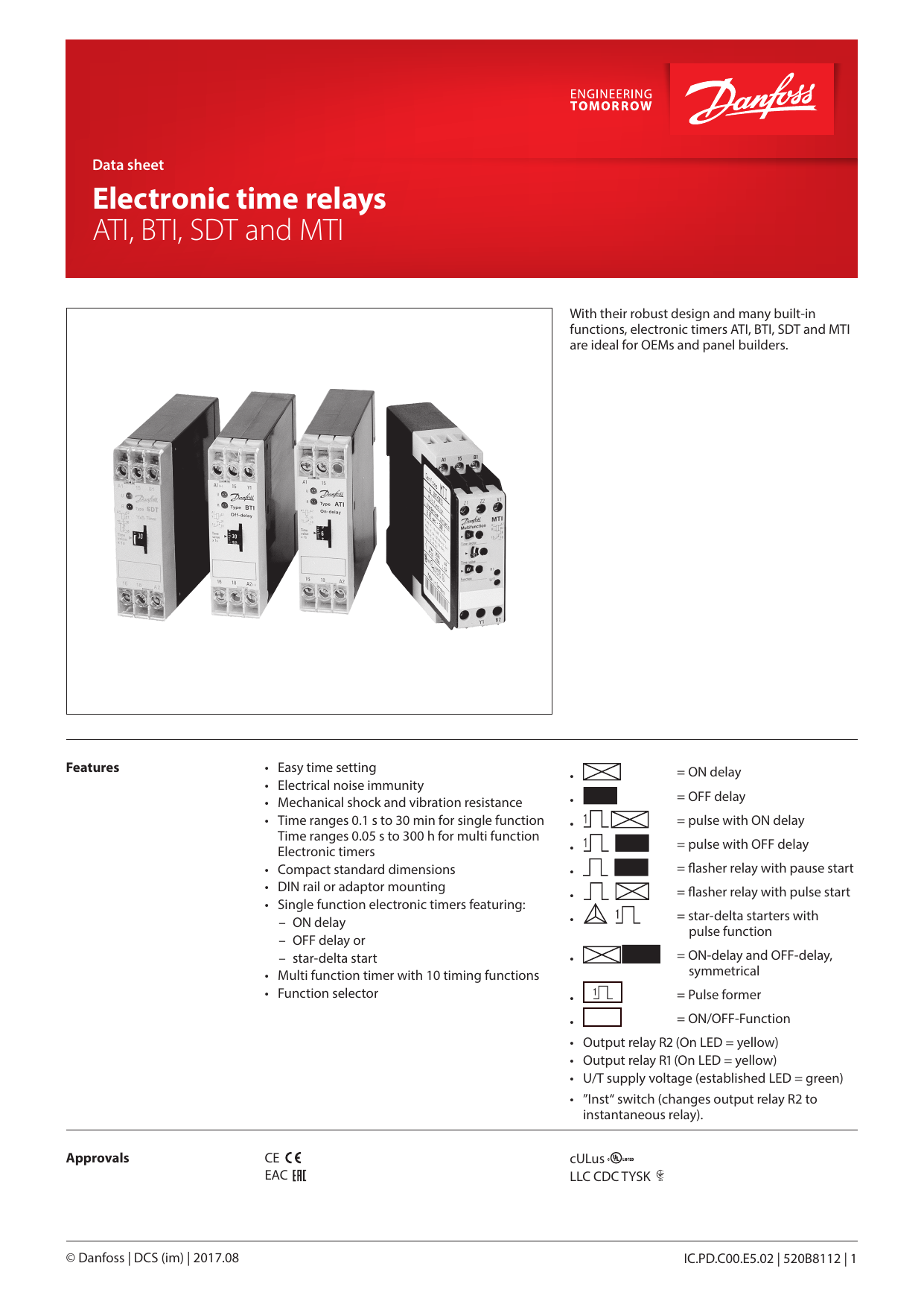 Danfoss Electronic time relays ATI, BTI, SDT and MTI Data Sheet | Manualzz