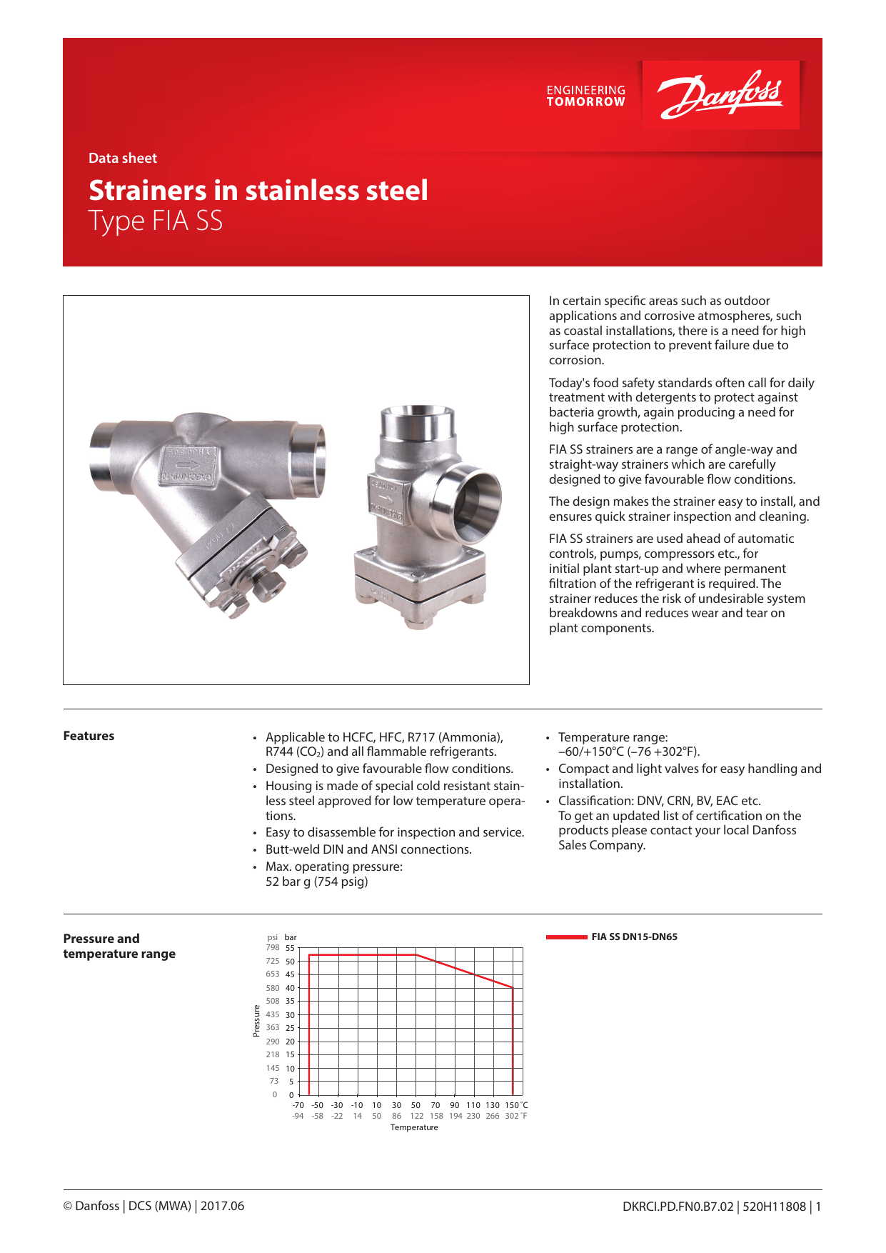Danfoss Filters in stainless steel - FIA SS Data Sheet | Manualzz