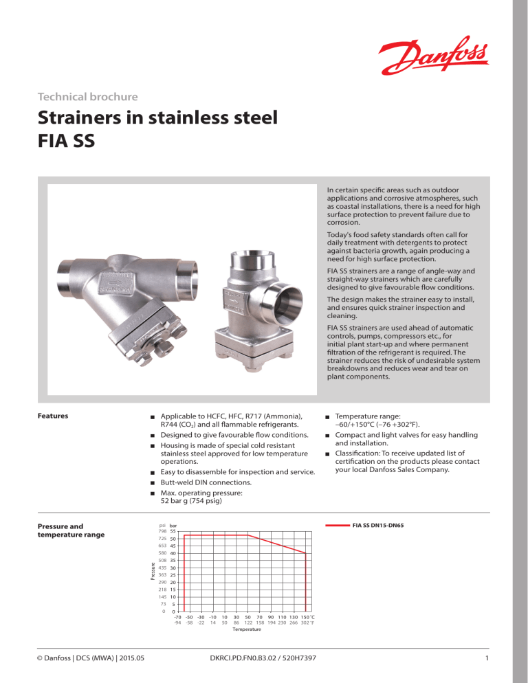 Danfoss Filters in stainless steel - FIA SS Datasheet | Manualzz