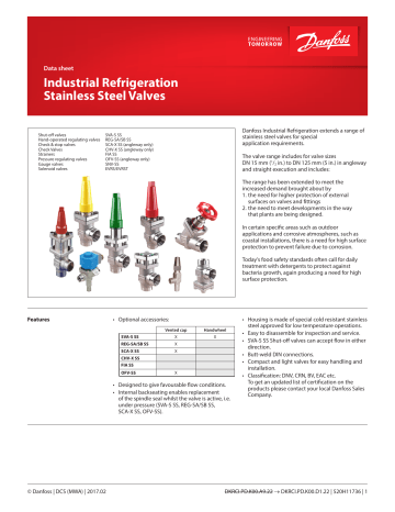 Danfoss Industrial Refrigeration Stainless Steel Valves - SVA-S SS, REG ...