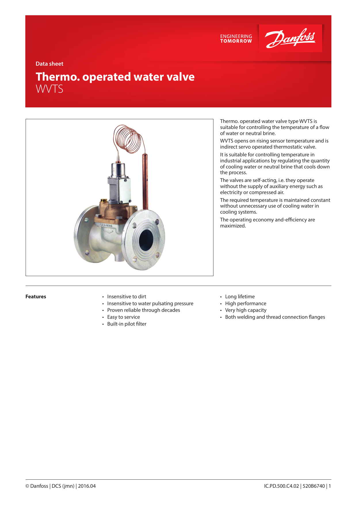 Danfoss Thermo. operated water valve, type WVTS Datasheet | Manualzz