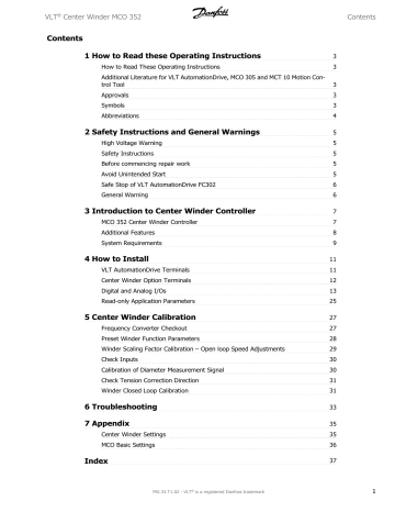 Danfoss VLT® Center Winder MCO 352 Operating Guide | Manualzz
