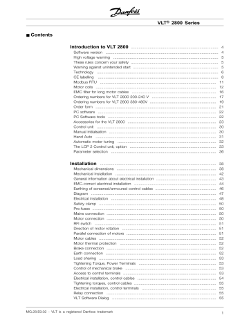 Use of internal PID-controller - closed loop process control. Danfoss VT2800 Series, VLT® 2800 ...