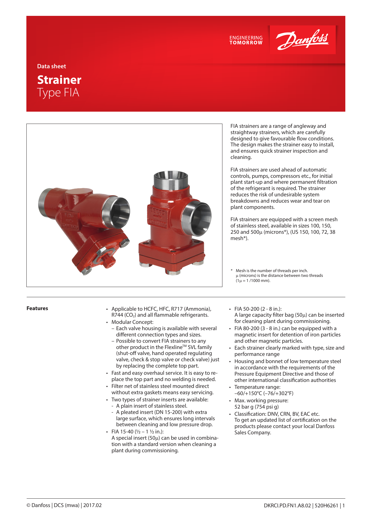 Danfoss Strainer, FIA Datasheet | Manualzz