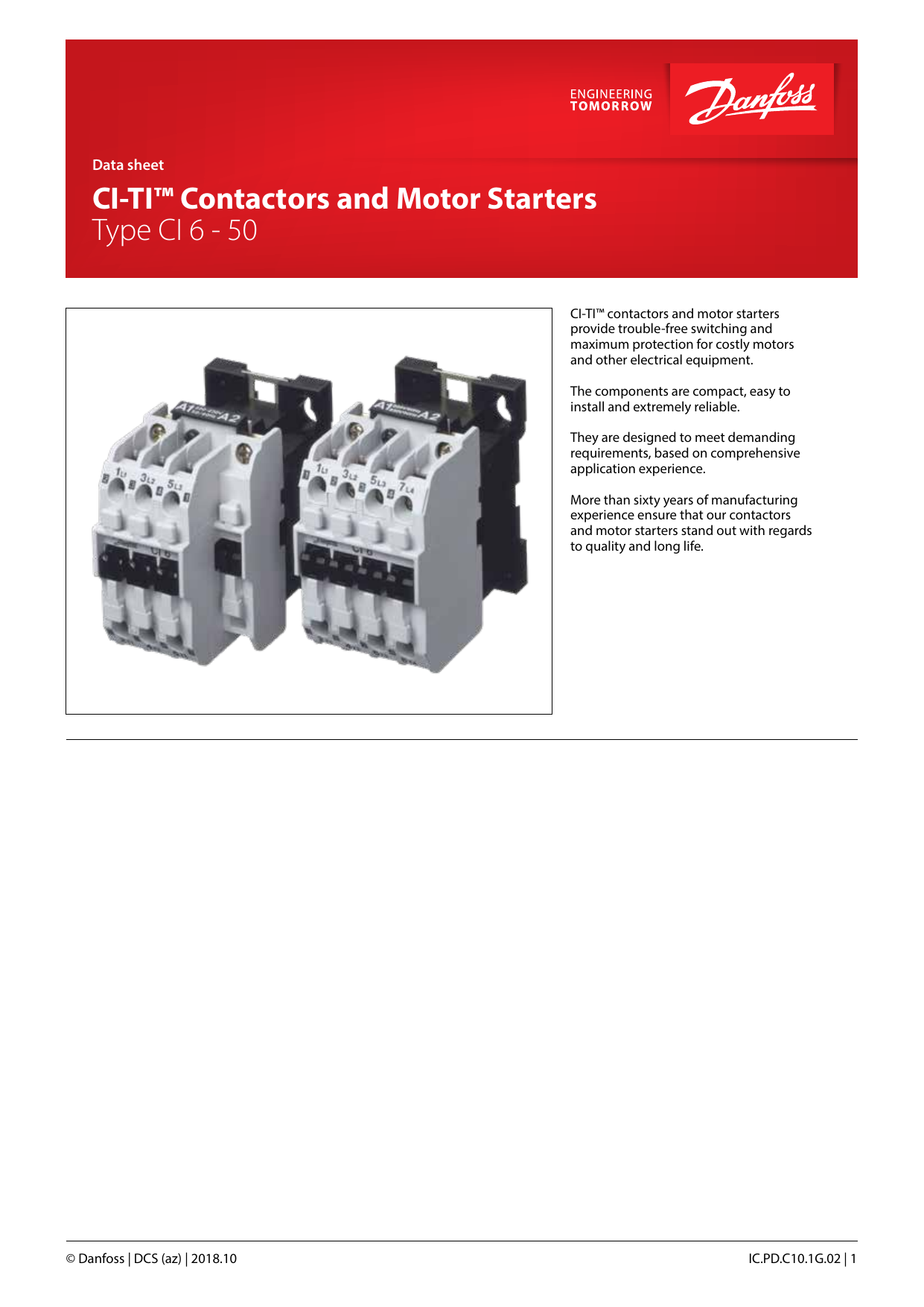 Danfoss CI-TI Contactors and motor starters, Type CI 6 - 50 Data Sheet ...