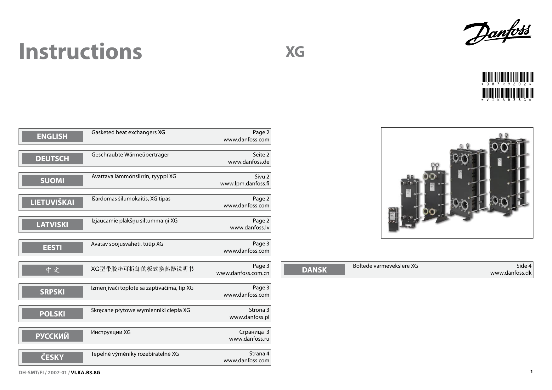 Danfoss XG Gasketed heat exchanger Operating instructions | Manualzz