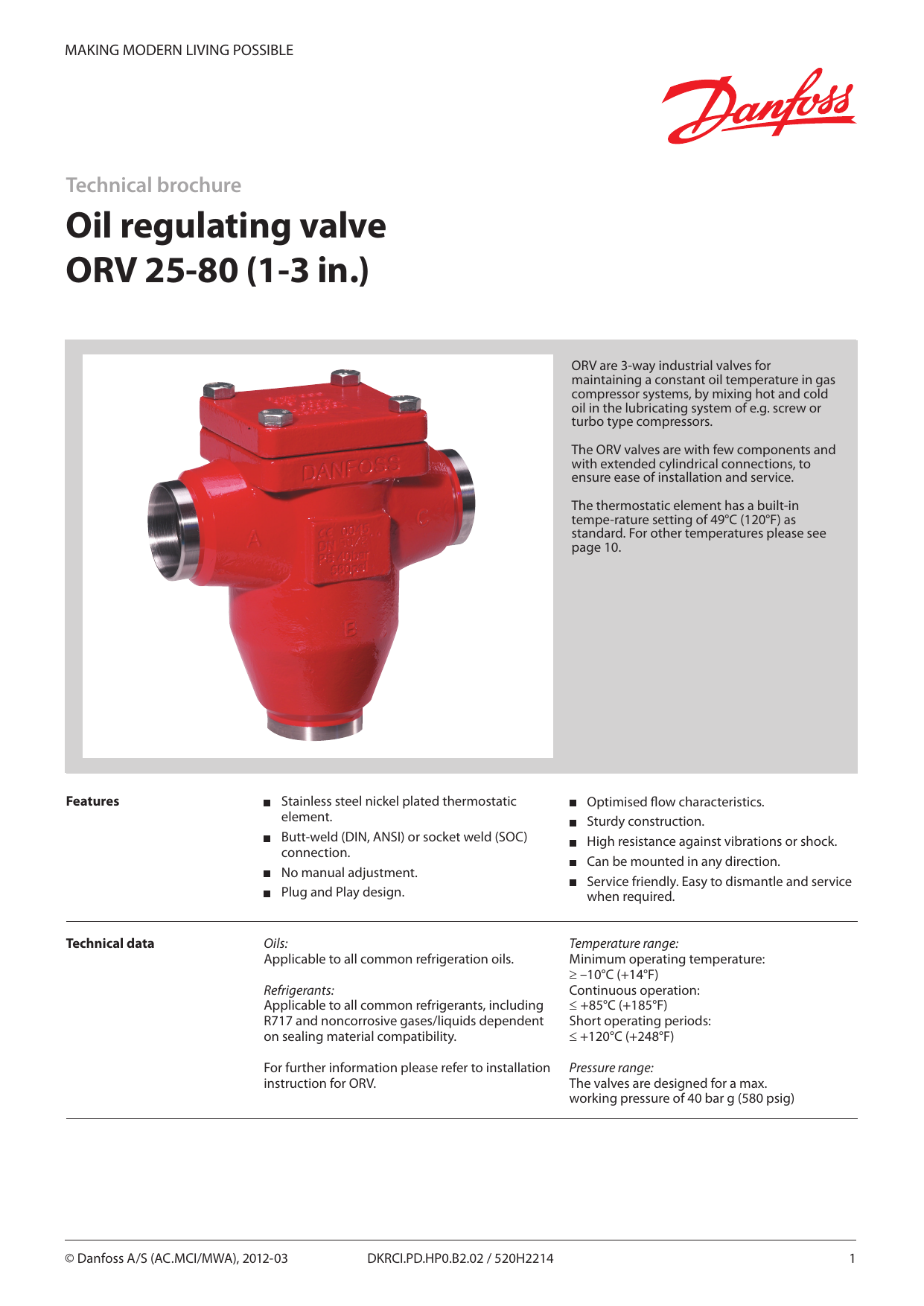 Danfoss Oil Regulating Valve, Type ORV Data Sheet Manualzz, 50% OFF