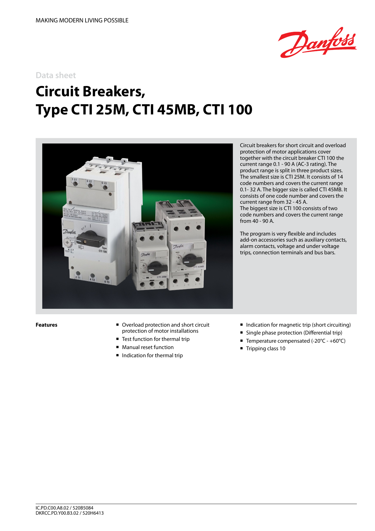 Danfoss Circuit Breakers CTI 25M, CTI 45MB, CTI 100 Data Sheet | Manualzz