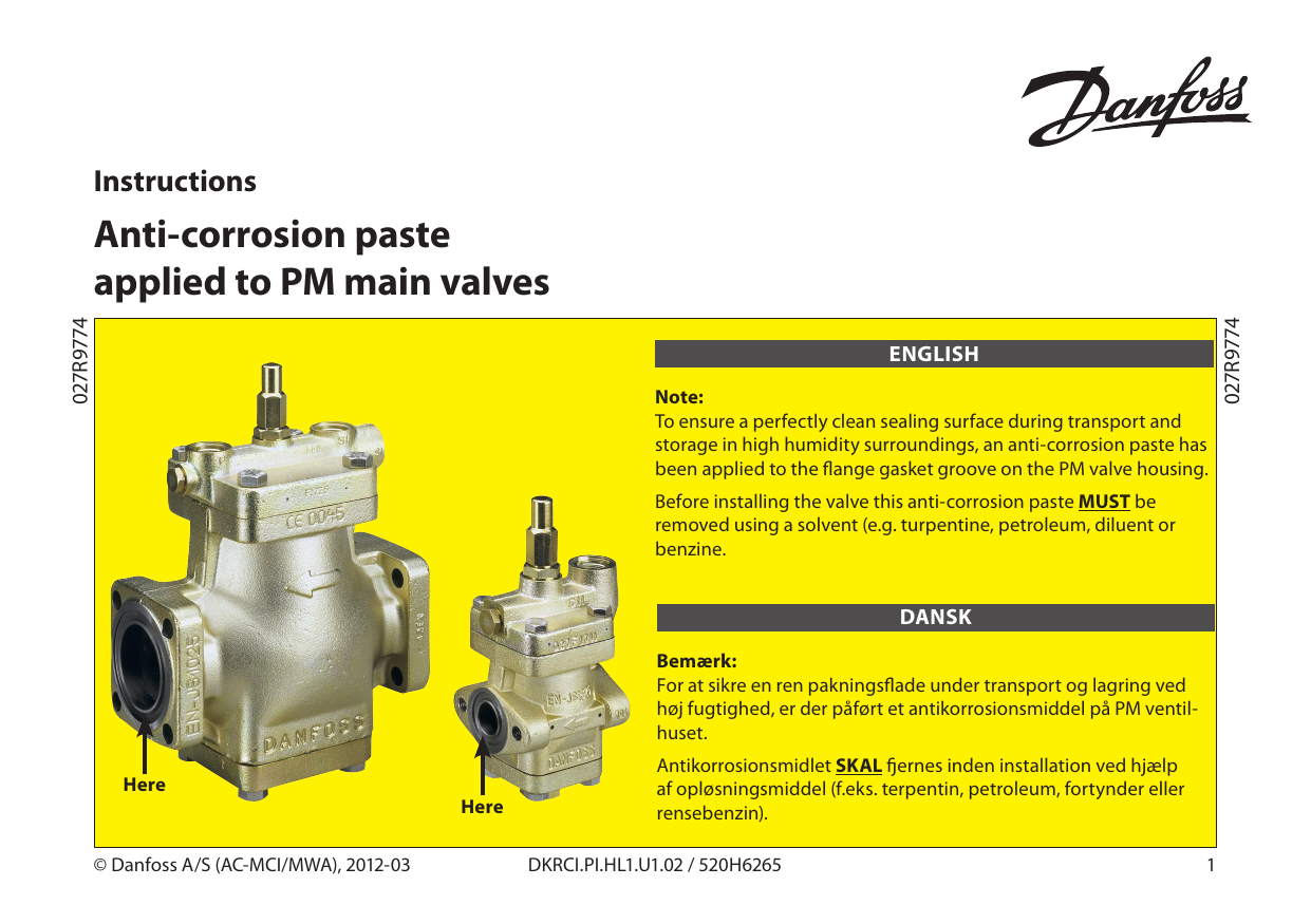 Danfoss Anti-corrosion treatment of PM main valves Installation Guide ...